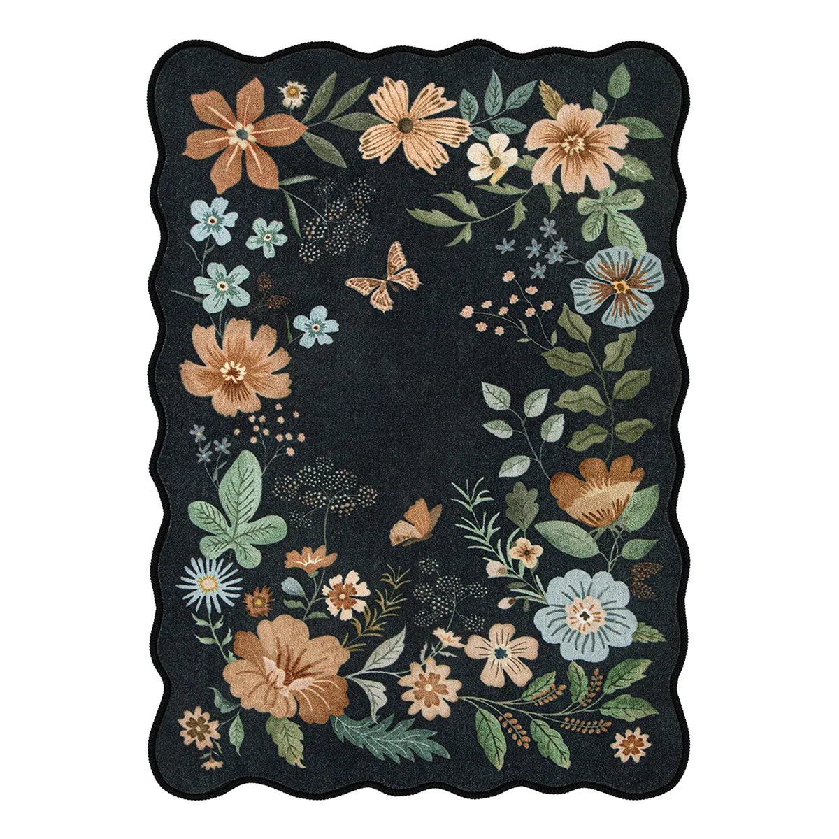 Flore Boho Modern Parisian Floral Black Area Rug - Lahome