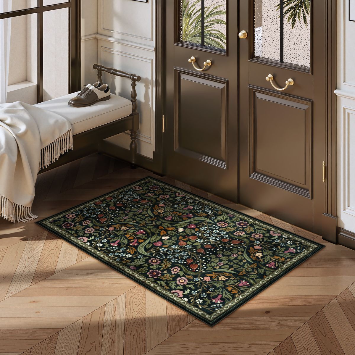 Claude Maximalism Vibrant Blossom Floral Dark Green Area Rug - Lahome