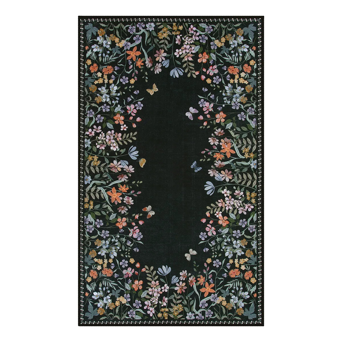 Solene Modern Blooming Floral Garden Black Area Rug - Lahome