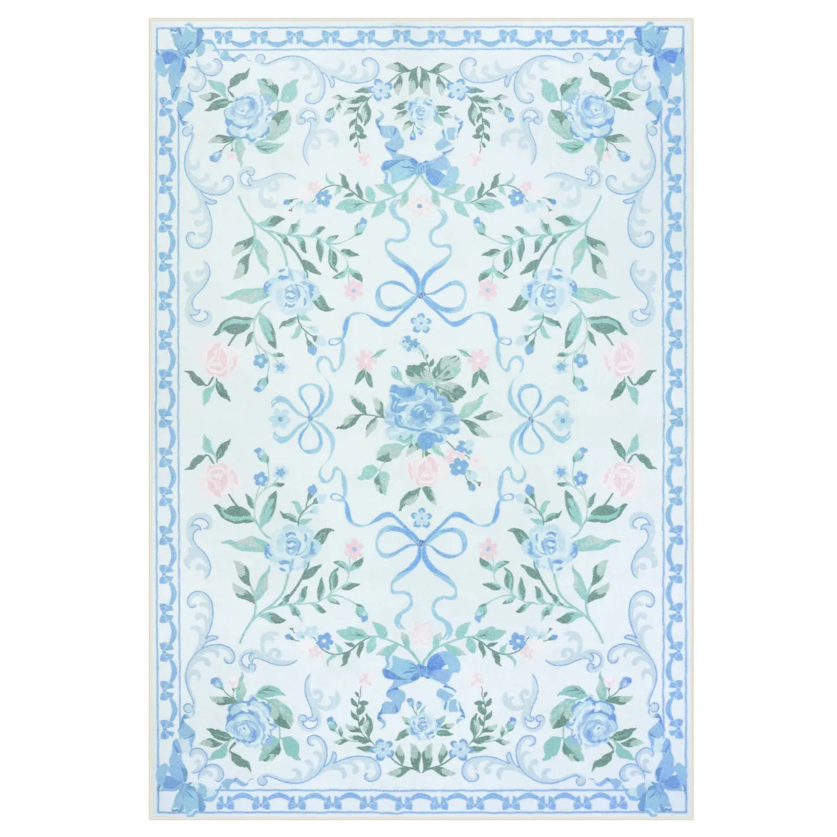 Rosabel Washable Floral Bows Blue Rug - Lahome