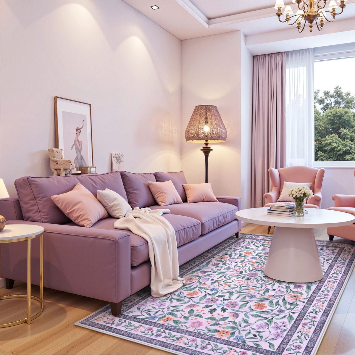 Mavis Modern Parisian Garden Floral Purple Area Rug - Lahome