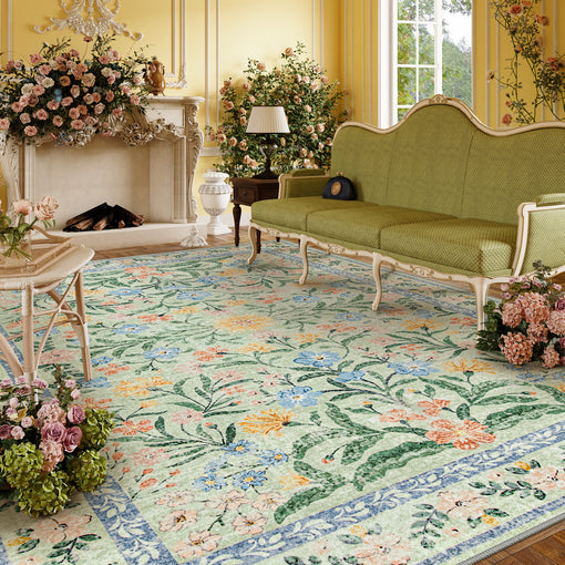 Sylvie Boho Modern Parisian Garden Green Floral Area Rug - Lahome