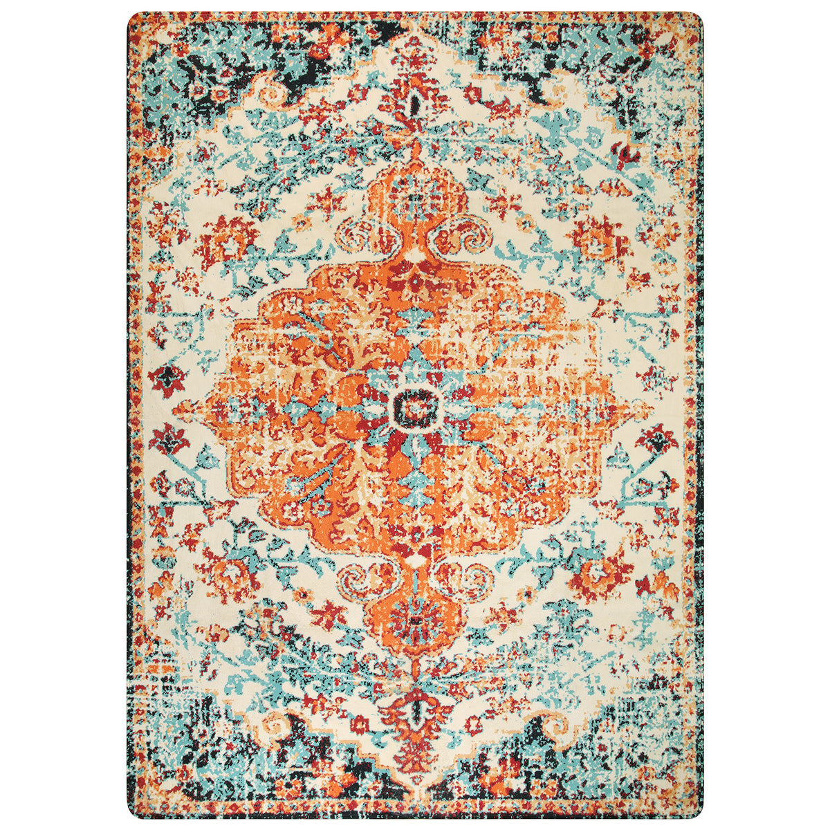 Reine Washable Bohemian Floral Medallion Orange Rug - Lahome