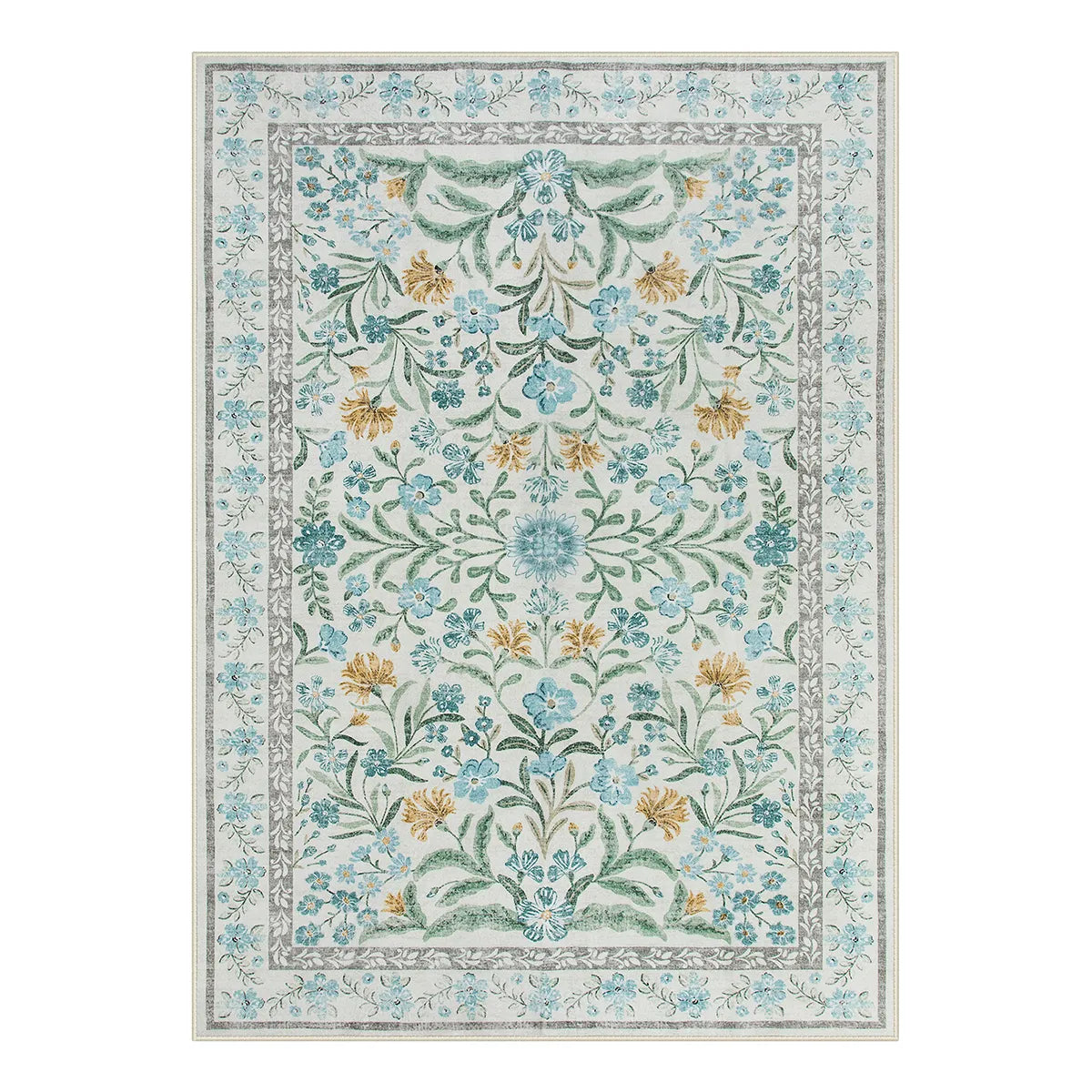 Sylvie Boho Modern Parisian Garden Blue Floral Area Rug - Lahome