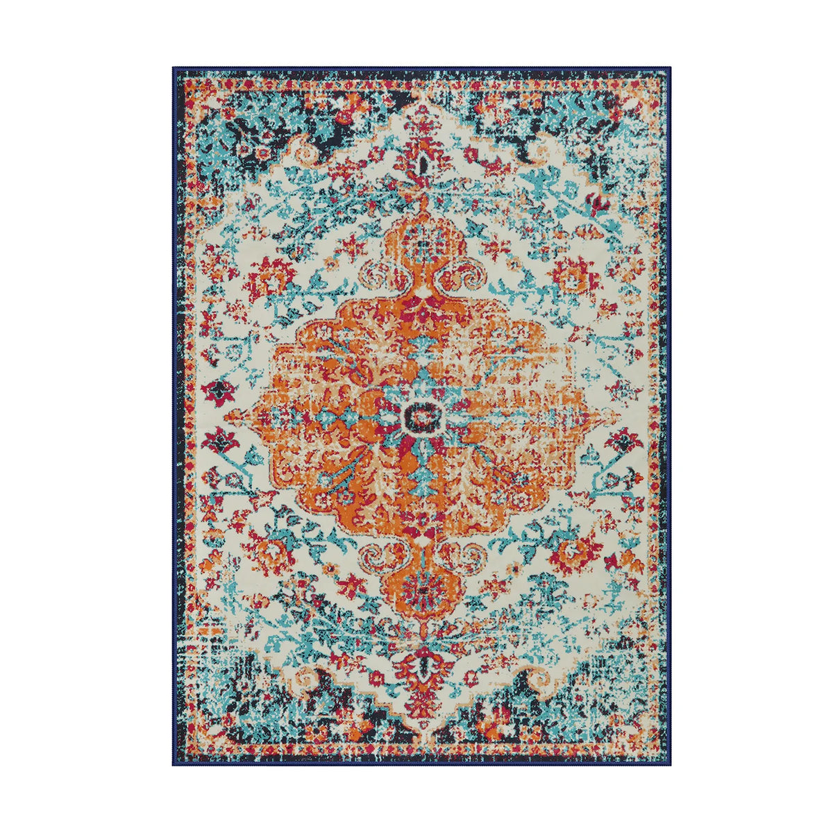 Reine Washable Bohemian Floral Medallion Orange Rug - Lahome