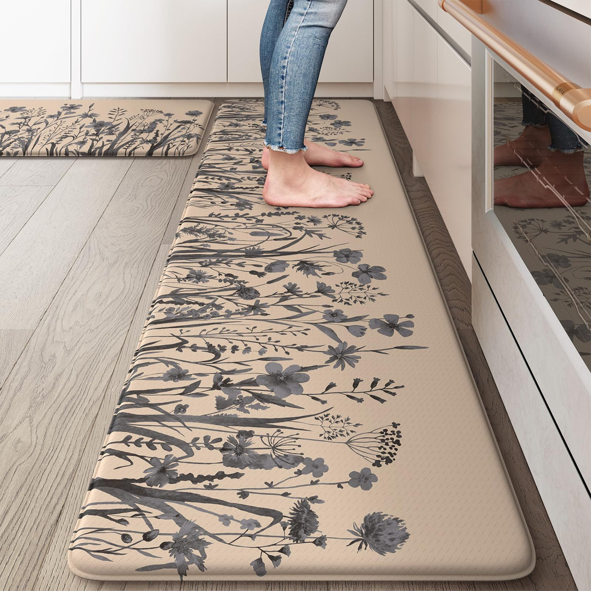 Lahomerug Anti Fatigue Mats for Kitchen Floor 17"x59"+17"x29", Farmhou