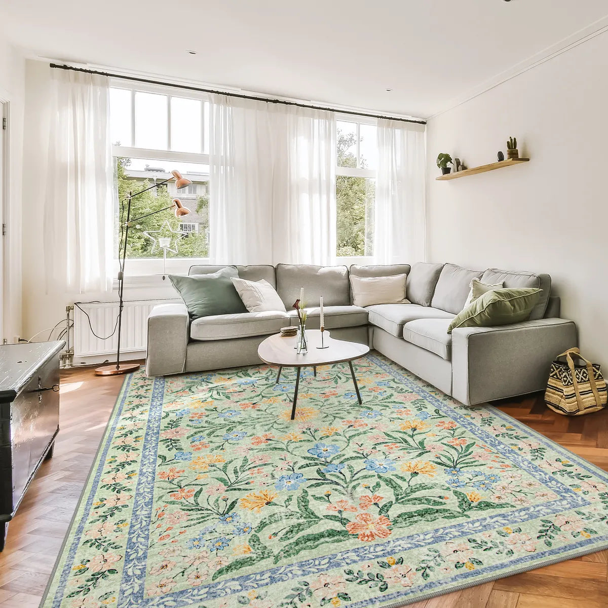 Sylvie Boho Modern Parisian Garden Green Floral Area Rug - Lahome