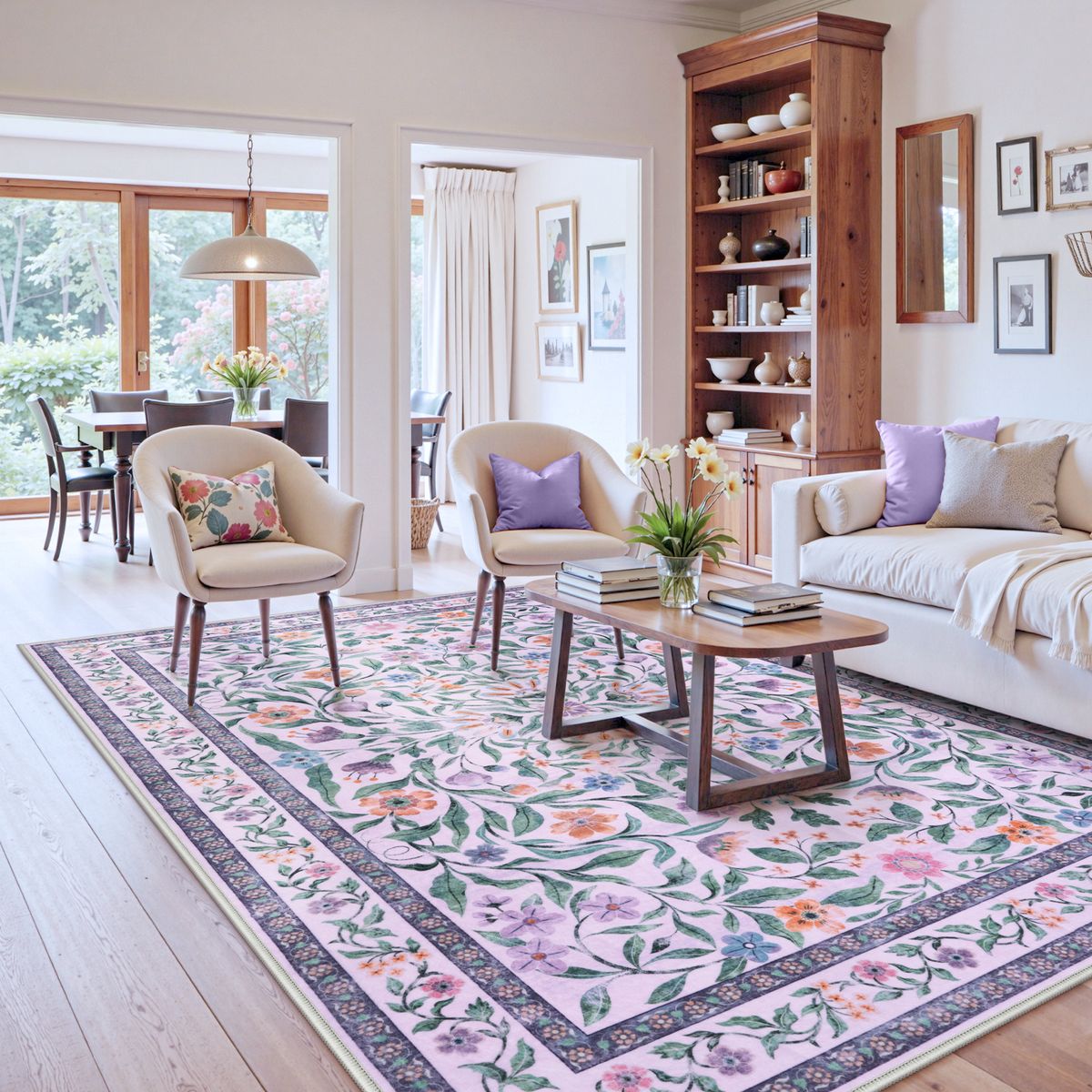 Mavis Modern Parisian Garden Floral Purple Area Rug - Lahome