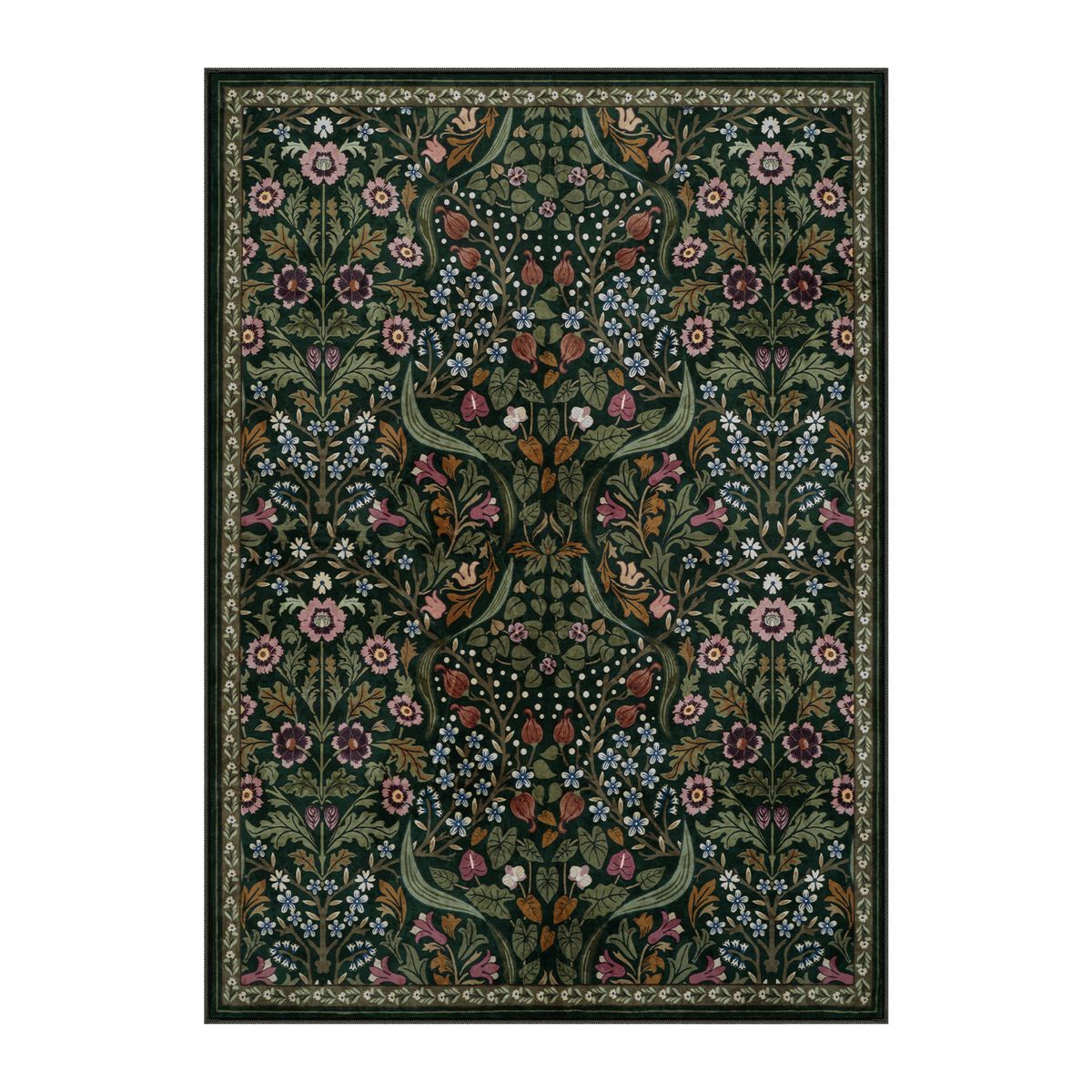 Claude Maximalism Vibrant Blossom Floral Dark Green Area Rug - Lahome