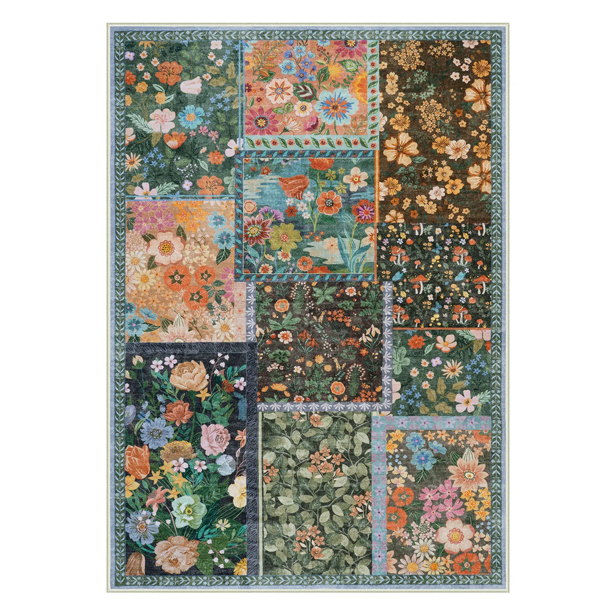 Washable Colorful Patchwork Floral Area Rug | Amour Cottagecore Style ...
