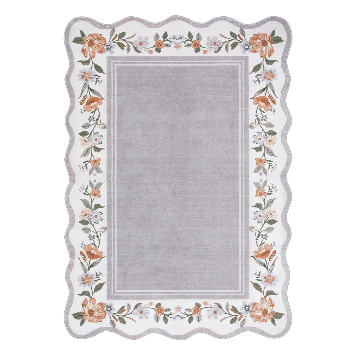 Ariele Washable Vintage Floral Scalloped Gray Purple Rug - Lahome