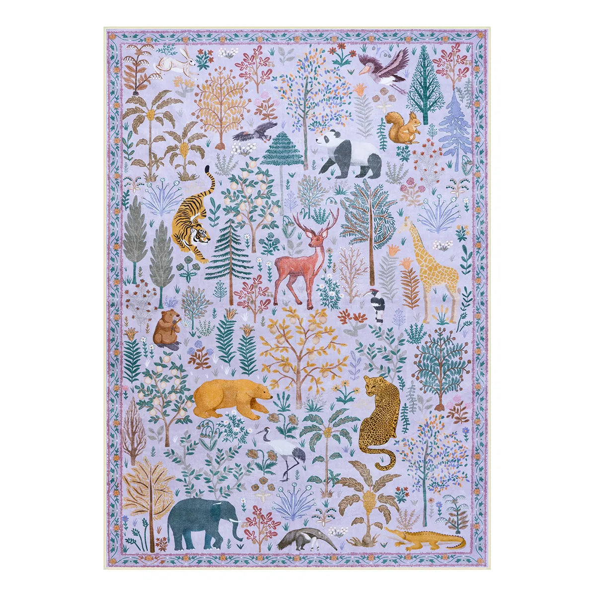 Washable Purple Jungle Animals Rug | Roam Aesthetic Style - Lahome