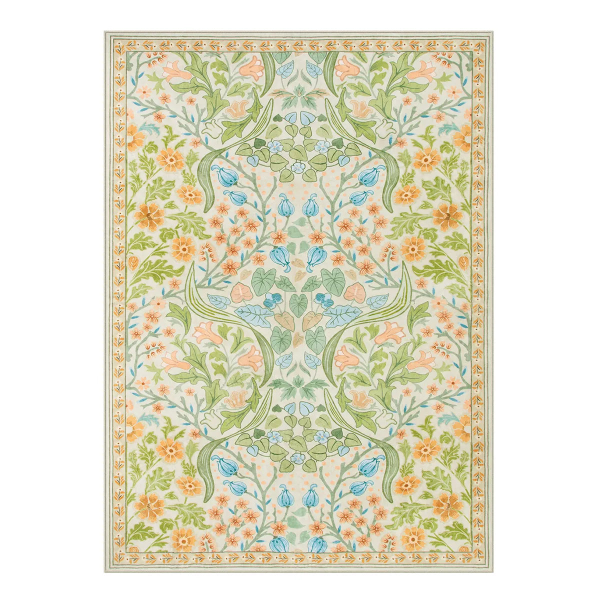 Claude Maximalism Vibrant Blossom Floral Light Green Rug - Lahome
