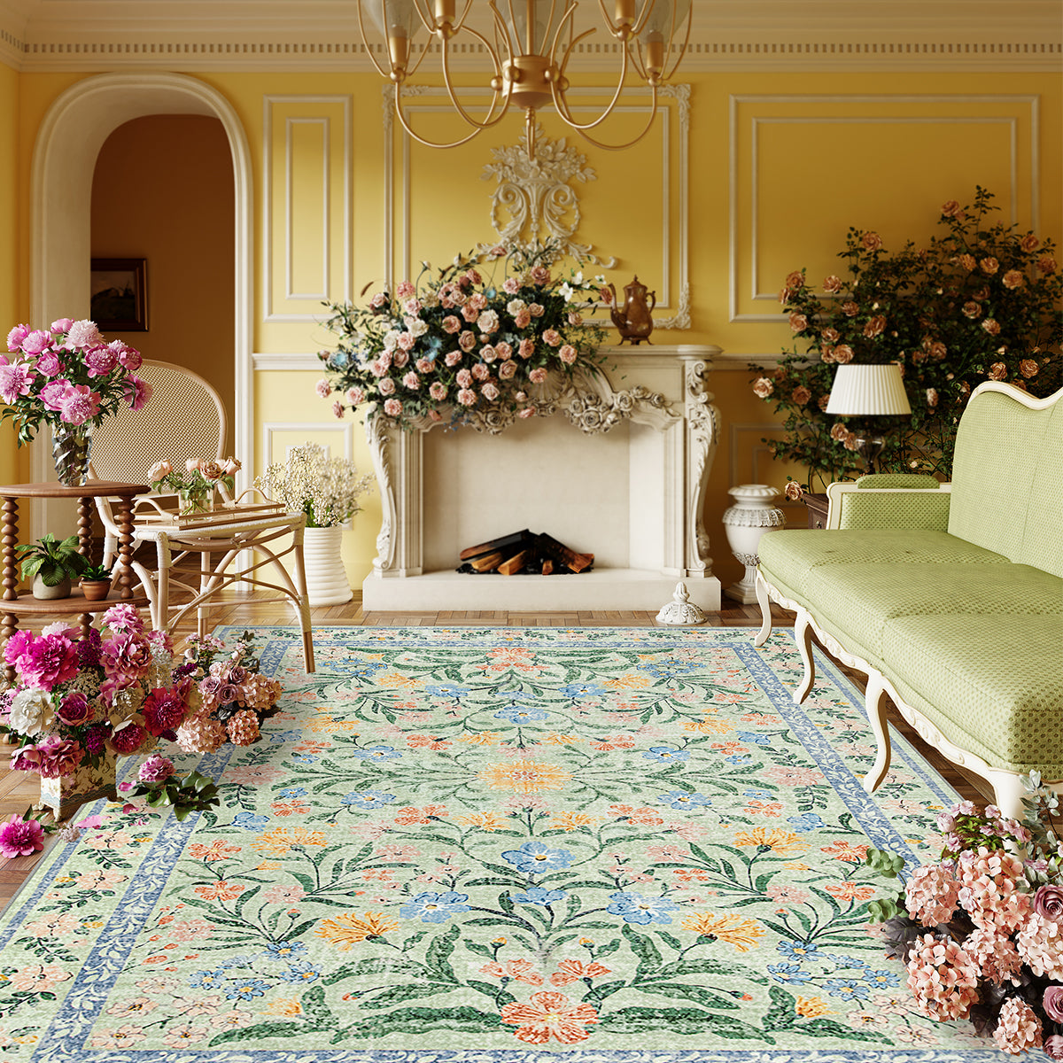 Sylvie Boho Modern Parisian Garden Green Floral Area Rug - Lahome