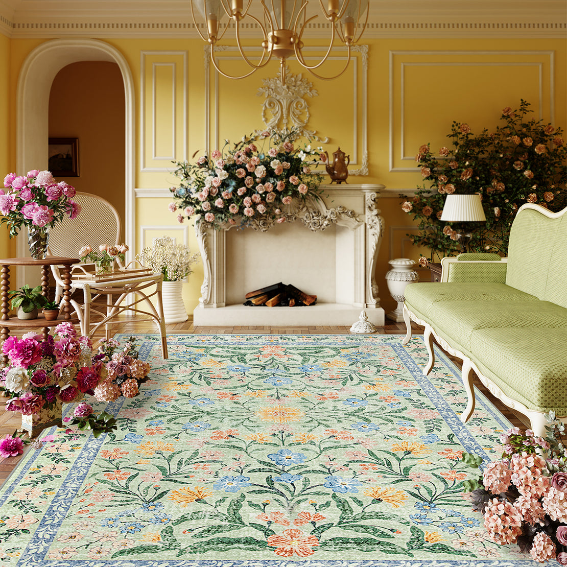 Sylvie Boho Modern Parisian Garden Green Floral Area Rug - Lahome