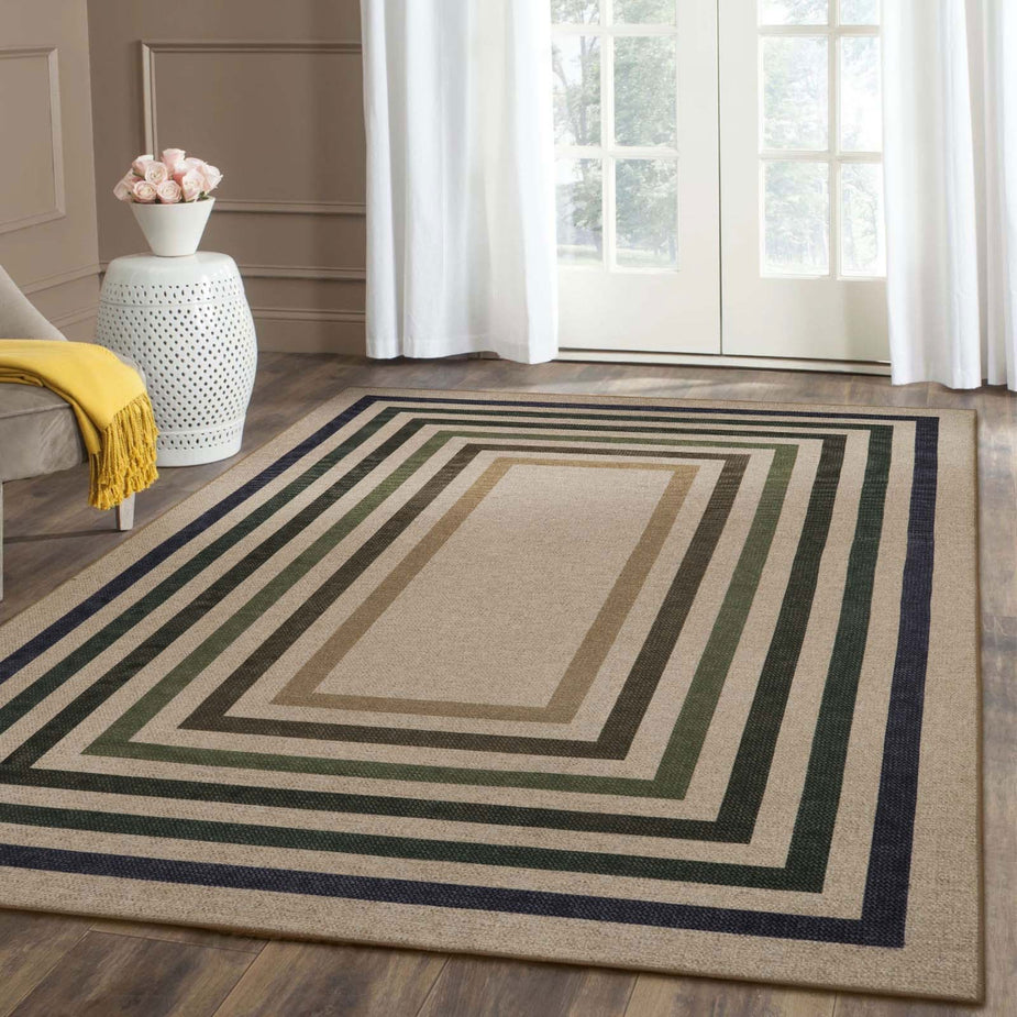 Modern Geometric Neutral Easy-Jute Rug with Border | Lahome