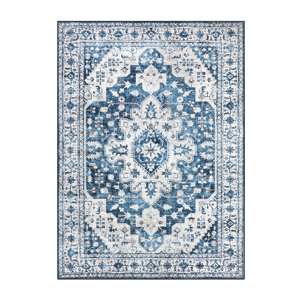 Ultra-Thin Washable Vintage Floral Blue Area Rug | Lahome