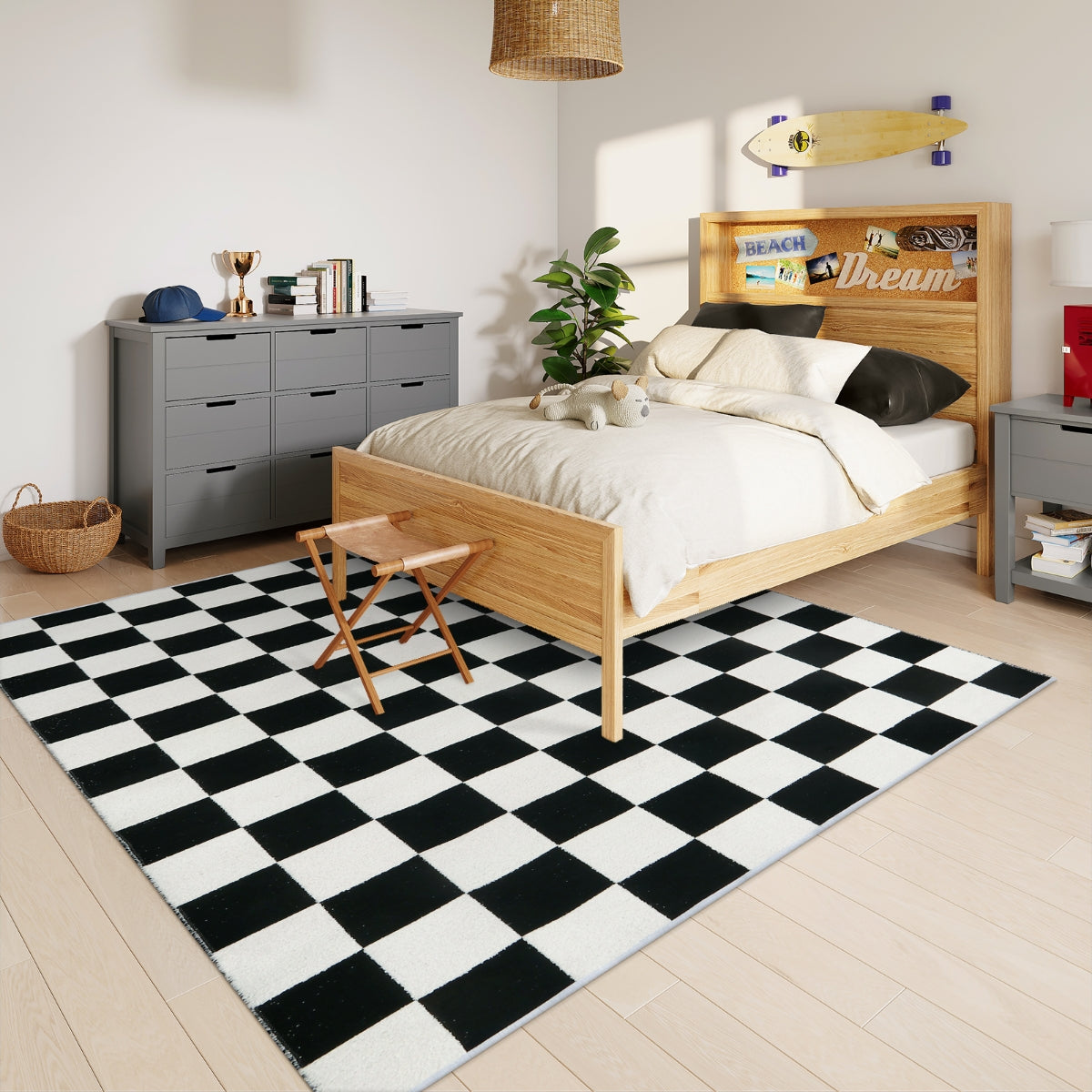 Modern Checkered Cotton Area Rug | Checkered Runner Rug | Lahome