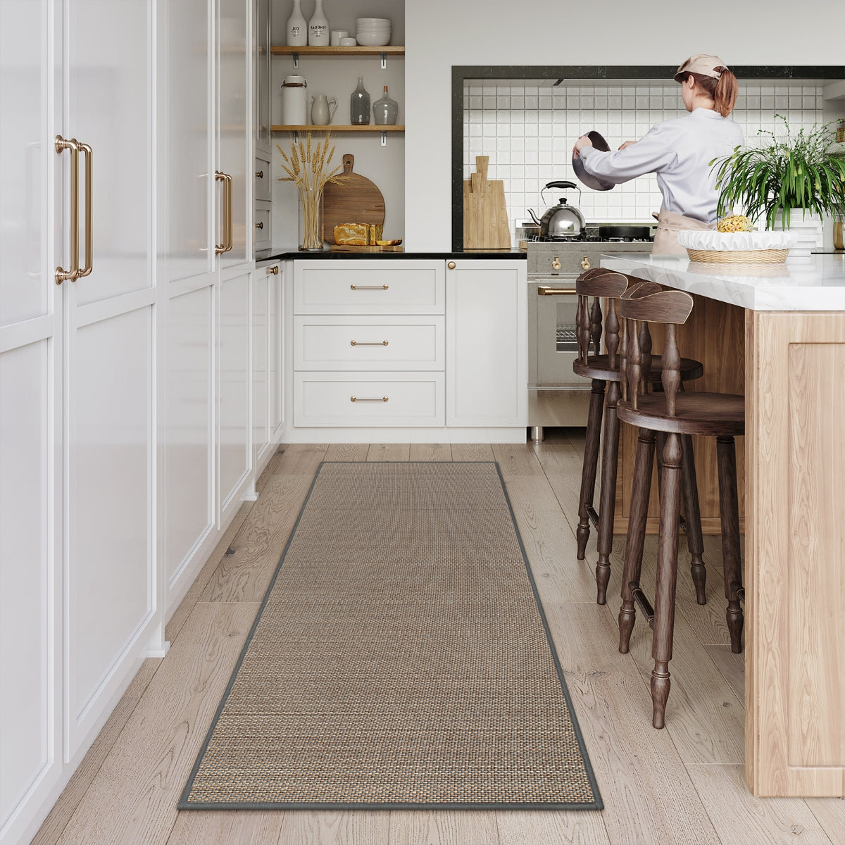 Noe Neutral Grey Farmhouse Kitchen Rugs and Runners | Lahome